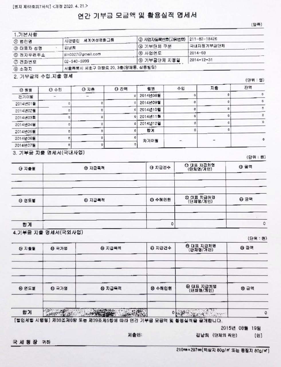 2014 Annual Report on Fundraising and Use of Donations - International Women's Peace Group (IWPG)